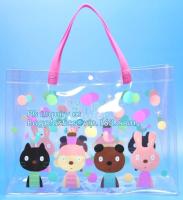 China pvc packaging shopping handle bag with button, promotional clear tote pvc handle shopping bag pvc tote bag, die cut hand for sale