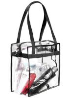 China Eco-Friendly Customized PVC Bag for Shopping, cosmetic packaging handle zipper top pouch printed transparent tote shoppe for sale