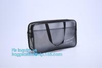 China Embroidery Logo black nylon mesh cosmetic bag with zipper, mesh net zipper cosmetic makeup bag with custom logo, Women M for sale