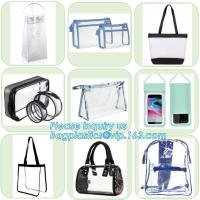 China Waterproof customized folding pvc bag clear cosmetic bag with zipper, custom logo print shopping pvc plastic bag, tote for sale