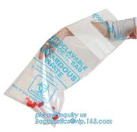 China 60 micron clear LDPE plastic cotton draw string garbage biohazard bag, Custom printed compostable flat on roll trash bag for sale