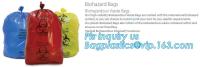 China Colored medical waste bags biohazard garbage plastic bags on roll with warning logo, Flat top recycling colored biohazar for sale
