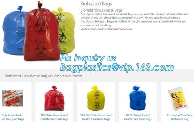 China Colored medical waste bags biohazard garbage plastic bags on roll with warning logo, Flat top recycling colored biohazar for sale