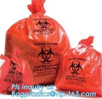 China Colored medical waste bags biohazard garbage plastic bags on roll with warning logo, Flat top recycling colored biohazar for sale