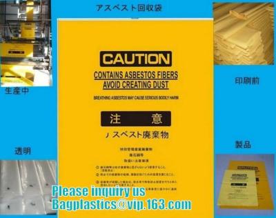 China industry waste clear asbestos bags, Sell clear plastic asbestos rubbish bags with red printing, Strong LDPE Material Asb for sale