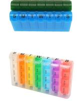 China Customized logo Hot sales colorful plastic pill box,7 day pill box,192g vitamin box 9.5*6*3.5cm, Round Pill Box with Mir for sale