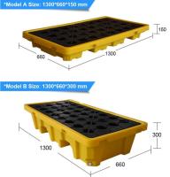 China Detachable plastic 4 drum oil spill pallet, 1300*660*150 mm 2 drum spill containment pallet, Nestable 2 drum spill conta for sale