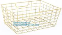 China metal wire storage basket with tray in whole sale lowest MOQ sale even just buy 1 set, Kitchen storage Rose gold wire me for sale