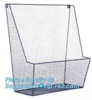 China New Design Office Black Wire Mesh Baskets with Magnets, Flat Storage Baskets, Metal Wire 3 Tier Wall Mounted Kitchen Fru for sale