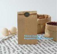 China Custom design printed Kraft bread packaging paper bag,wax grease proof square bottom packing french bread white craft pa for sale