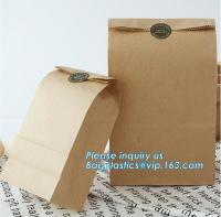 China Custom design printed Kraft bread packaging paper bag,wax grease proof square bottom packing french bread white craft pa for sale