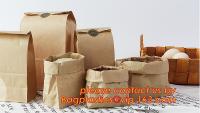 China Custom design printed Kraft bread packaging paper bag,wax grease proof square bottom packing french bread white craft pa for sale