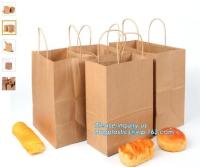 China Custom brown bakery food grade packaging bread kraft paper bag with handles,Bread Packaging Paper Bags for Wholesale pak for sale