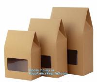 China baguette brown kraft paper bag with clear window french bread paper bags,Printed Logo Flat Bottom Box Shape Plastic Kraf for sale