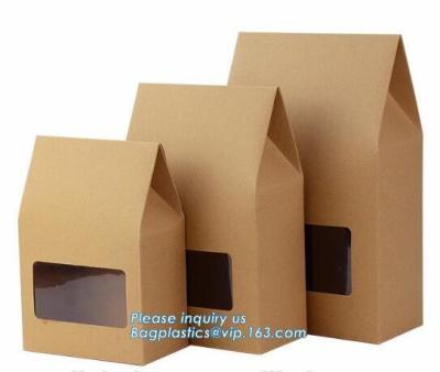 China baguette brown kraft paper bag with clear window french bread paper bags,Printed Logo Flat Bottom Box Shape Plastic Kraf for sale