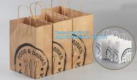 China fast food packaging grcoery brown kraft paper shopping carry bags with handles,take away fast food kraft paper bag, bage for sale