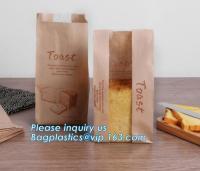 China Recyclable sandwich bread food packaging brown paper bag custom kraft pastry paper bag，kraft paper bread bag with window for sale