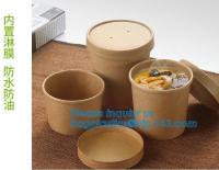 China Disposable kraft paper soup cup_Double wall disposable hot coffee kraft paper soup cup_Easy Take away cups lid spoon for sale