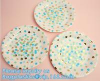 China New Design birthday Party Gold Foil Golden Dot Hot Stamped Disposable Paper Plate,12 inch large disposable round bagasse for sale