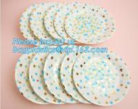 China New Design birthday Party Gold Foil Golden Dot Hot Stamped Disposable Paper Plate,12 inch large disposable round bagasse for sale
