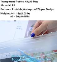 China Frosted surface easy to seal zipper file bag, stationary holder pack,transparent frosted A4/A5 bag, protable slider seal for sale