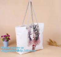 China Promotional custom portrait printing lady shoulder bag,cotton canvas shopping tote bag with cotton rope handle bagease p for sale