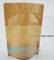 China Square Bottom Gusseted Resealable Kraft Paper Stand Up Pouch Rice Packaging Bag With Zipper And Window for sale