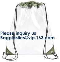 China PVC Drawstring Bag Backpack With Solid Bottom Promotional Custom 210D Transparent PVC Clear Drawstring Backpack Bags for sale