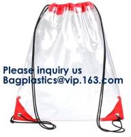 China PVC Drawstring Bag Backpack With Solid Bottom Promotional Custom 210D Transparent PVC Clear Drawstring Backpack Bags for sale