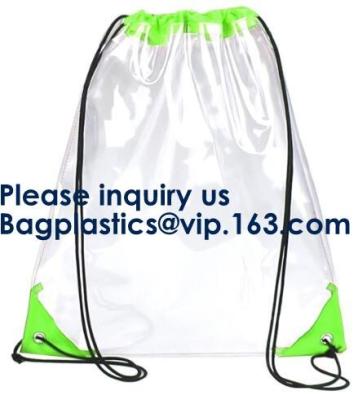 China PVC Drawstring Bag Backpack With Solid Bottom Promotional Custom 210D Transparent PVC Clear Drawstring Backpack Bags for sale