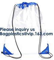 China PVC Drawstring Bag Backpack With Solid Bottom Promotional Custom 210D Transparent PVC Clear Drawstring Backpack Bags for sale