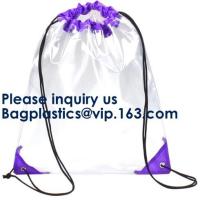 China PVC Drawstring Bag Backpack With Solid Bottom Promotional Custom 210D Transparent PVC Clear Drawstring Backpack Bags for sale