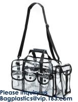 China Professional Clear Makeup Cosmetic Bag PVC Carry Bag With 7 Extra Magnet Pockets And Detachable Shoulder Strap for sale