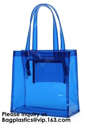 China Beach Bag Clear PVC Bag Tote With Inner Pocket And Zipper Closure,PVC Bag Beach Tote With Black Handles, Bagease for sale