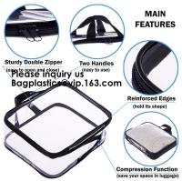 China Clear Zipper Bag With Compression Packing Closure,Toiletry Bag With Pink Trim And Zipper Closing PVC zipper pouch bageas for sale