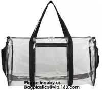 China Clear Duffel Gym Bag Transparent PVC Carry Bag With Shoulder Strap,Cosmetic Carry Bag Magnet Pockets Detachable Shoulder for sale