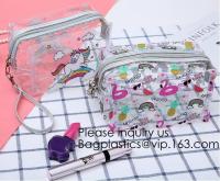China Cute Unicorn PVC Transparent Travel Accessory Cosmetic Bag Waterproof Makeup Pouch Cactus Flamingo Wash Kits Organizer for sale