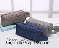 China Wholesale Men Vintage Zipper Cosmetic Bag Leather Wash Cotton Canvas Makeup Bag Toiletry Bag, bagease, bagplastics for sale