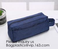 China Wholesale Men Vintage Zipper Cosmetic Bag Leather Wash Cotton Canvas Makeup Bag Toiletry Bag, bagease, bagplastics for sale