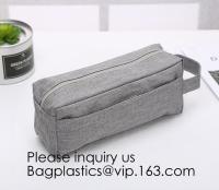 China Wholesale Men Vintage Zipper Cosmetic Bag Leather Wash Cotton Canvas Makeup Bag Toiletry Bag, bagease, bagplastics for sale