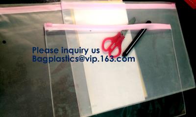 China Document File Zip Bags with Hook Hanger Slider Stationary Pen Pencil Packaging Bags,Office Green Clear Zip Folders PVC F for sale