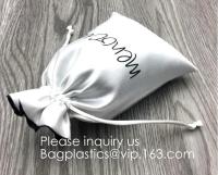 China Customized Satin Hair Bag,Small Recyclable Gift Bag,Double Satin Drawstring Bag,Luxury Shinny Cream Satin Pouch With Rib for sale