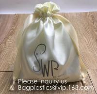 China Customized Satin Hair Bag,Small Recyclable Gift Bag,Double Satin Drawstring Bag,Luxury Shinny Cream Satin Pouch With Rib for sale