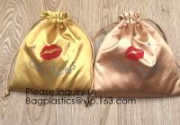 China Shinny Golden Satin Drawstring Bag With Rose Gold Printing,Satin Pouch With Ruffle,Small Colorful Thick Satin Drawstring for sale