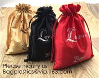 China Shinny Golden Satin Drawstring Bag With Rose Gold Printing,Satin Pouch With Ruffle,Small Colorful Thick Satin Drawstring for sale