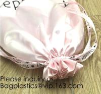 China White Satin Drawstring Bag With Silver Logo,Custom Printed White Satin Drawstring Bag For Hair, Pouch For Loungwear pac for sale