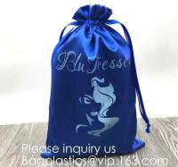 China Luxury Satin Handbag Dust Cover Bag,Dark Blue Thick Matt Satin Pouch With Ribbon,Satin Drawstring Bag For Bikini package for sale