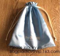 China Luxury Satin Handbag Dust Cover Bag,Dark Blue Thick Matt Satin Pouch With Ribbon,Satin Drawstring Bag For Bikini package for sale