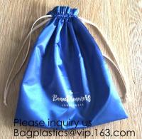 China Luxury Satin Handbag Dust Cover Bag,Dark Blue Thick Matt Satin Pouch With Ribbon,Satin Drawstring Bag For Bikini package for sale
