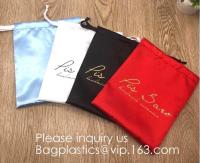 China Luxury Satin Handbag Dust Cover Bag,Dark Blue Thick Matt Satin Pouch With Ribbon,Satin Drawstring Bag For Bikini package for sale